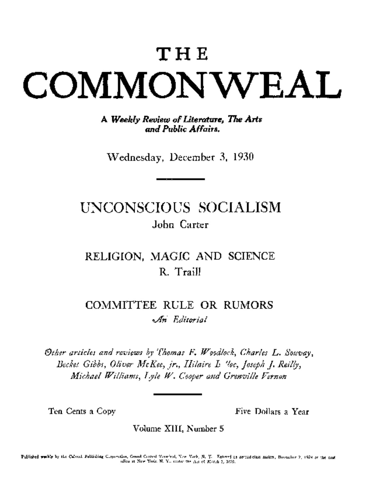 December 3, 1930 | Commonweal Magazine