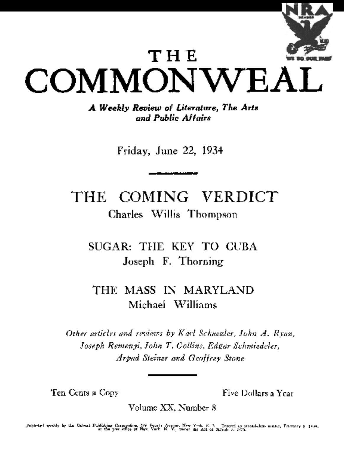 June 22, 1934 | Commonweal Magazine