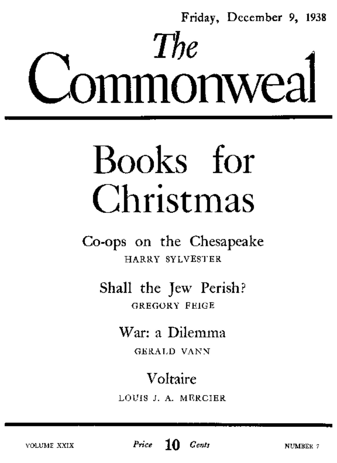 December 9, 1938 | Commonweal Magazine