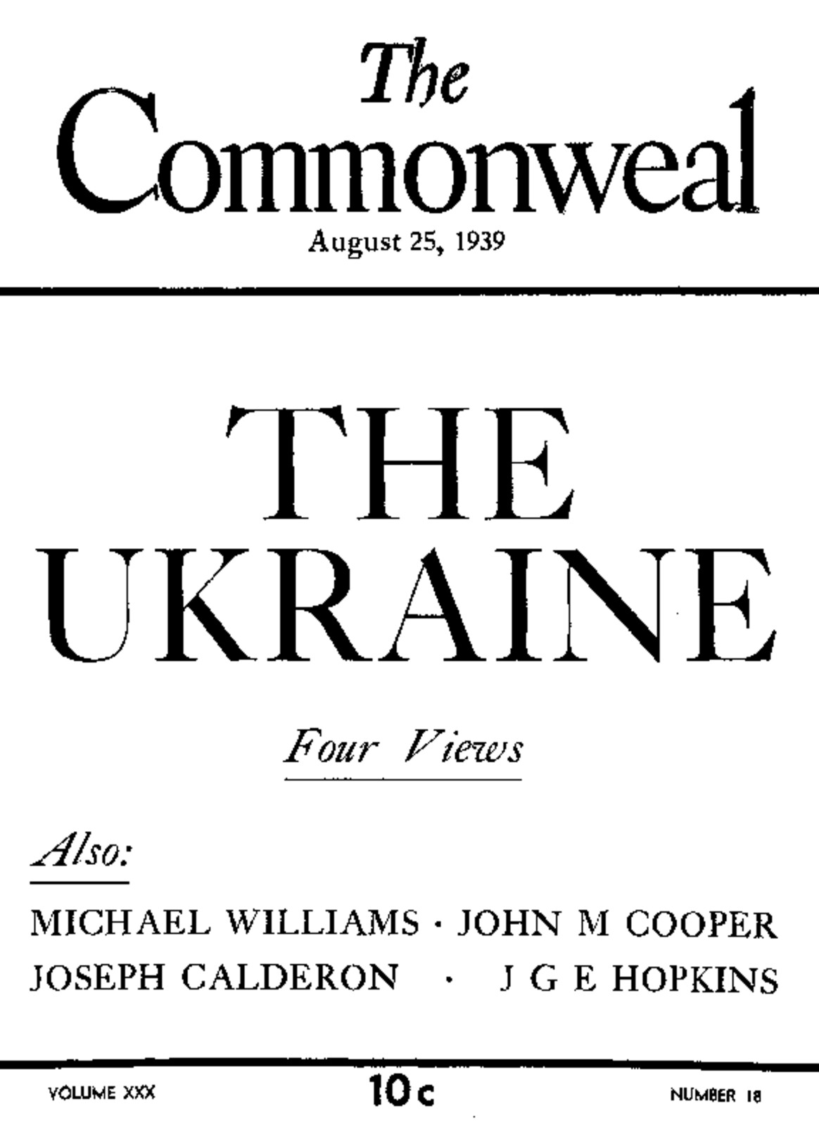 August 25, 1939 | Commonweal Magazine