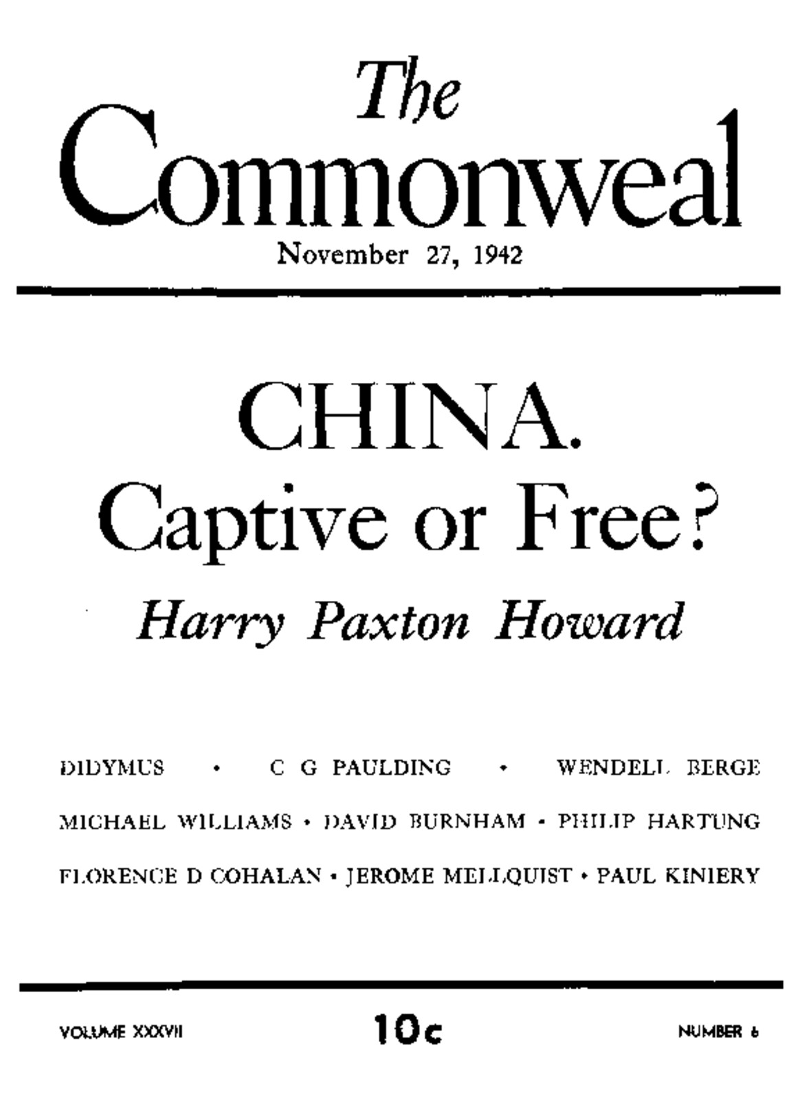 November 27, 1942 | Commonweal Magazine