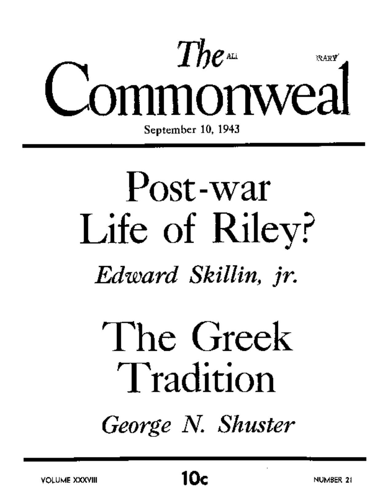 September 10, 1943 | Commonweal Magazine