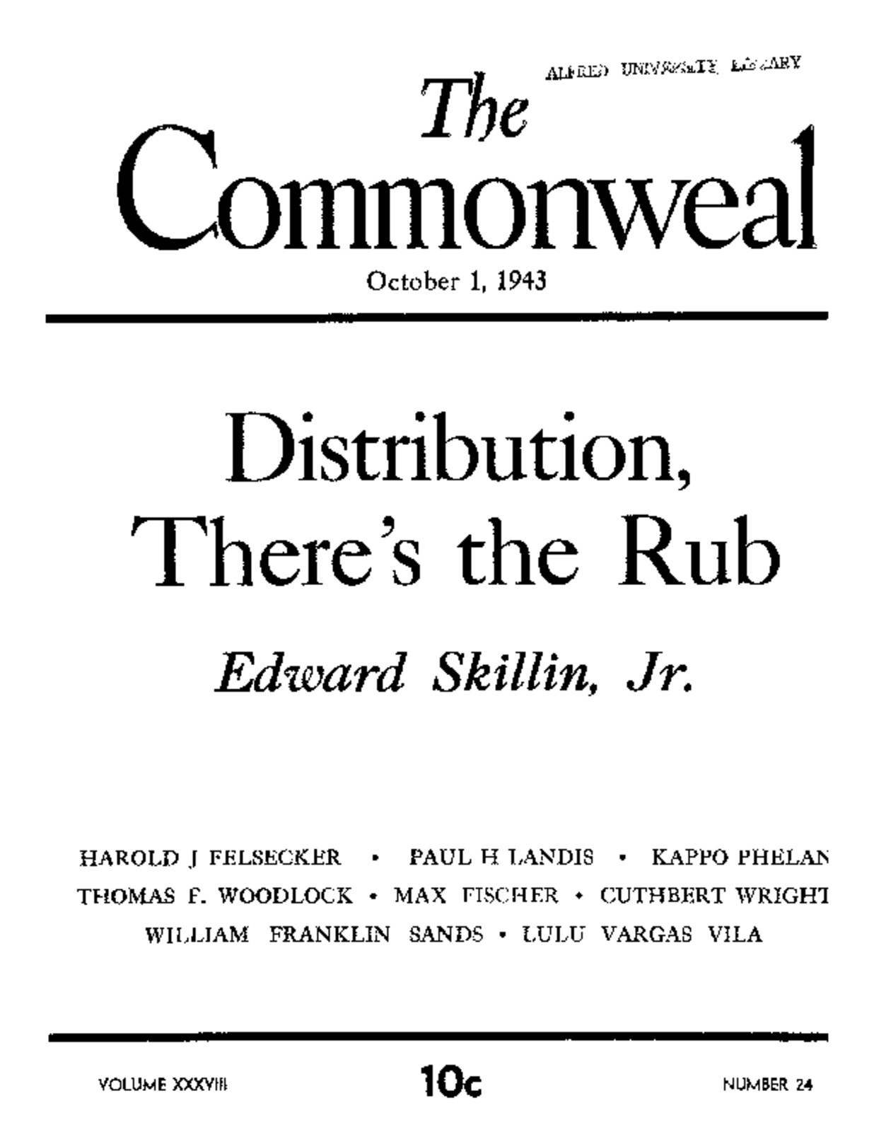October 1, 1943 | Commonweal Magazine