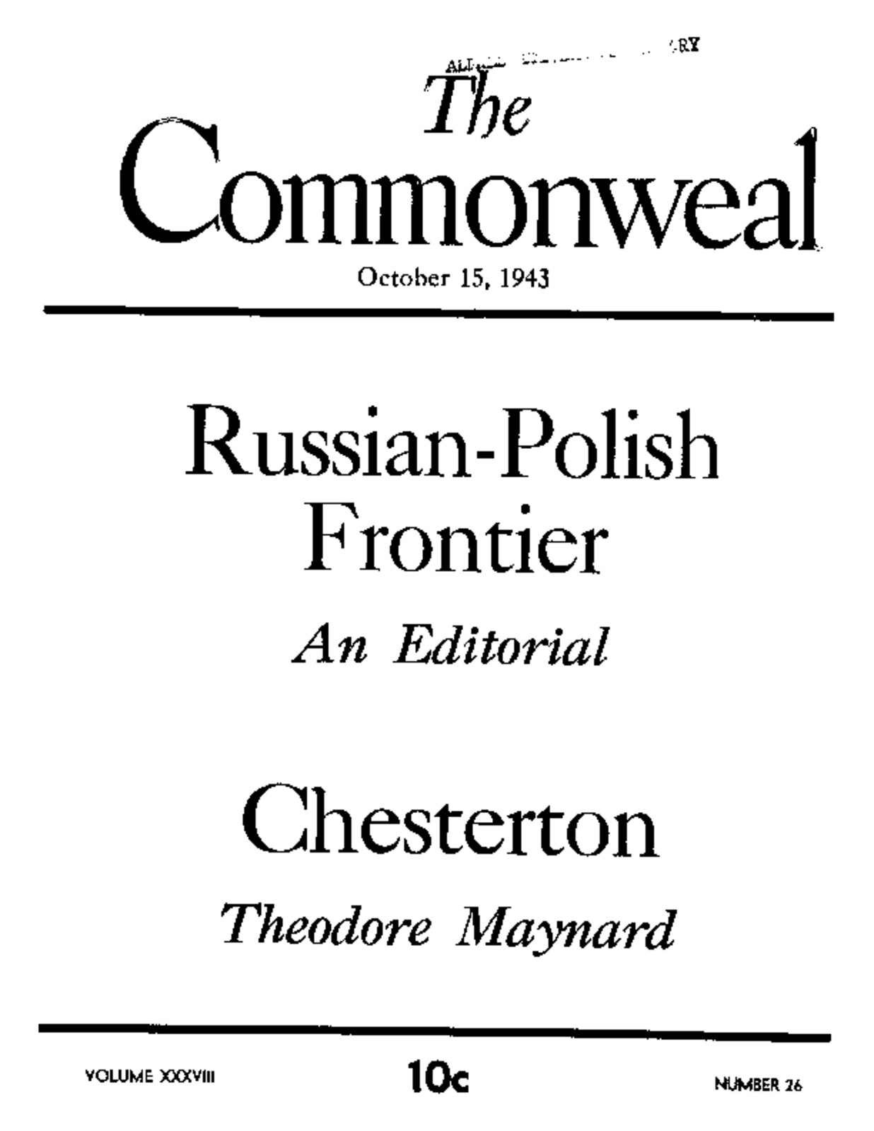 October 15, 1943 | Commonweal Magazine