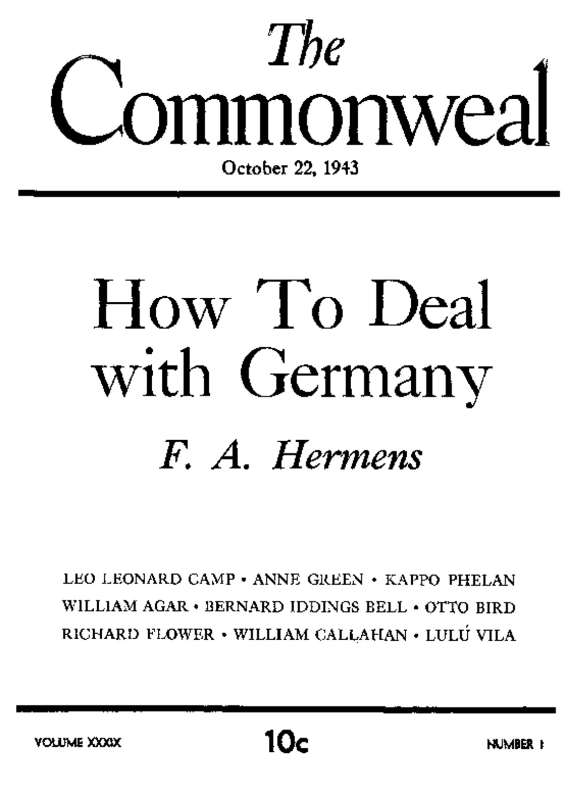October 22, 1943 | Commonweal Magazine
