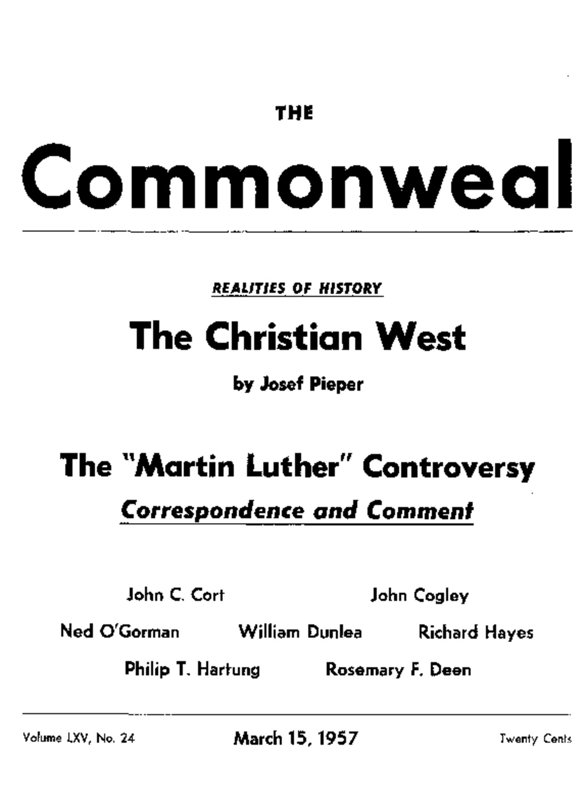 March 15, 1957 | Commonweal Magazine