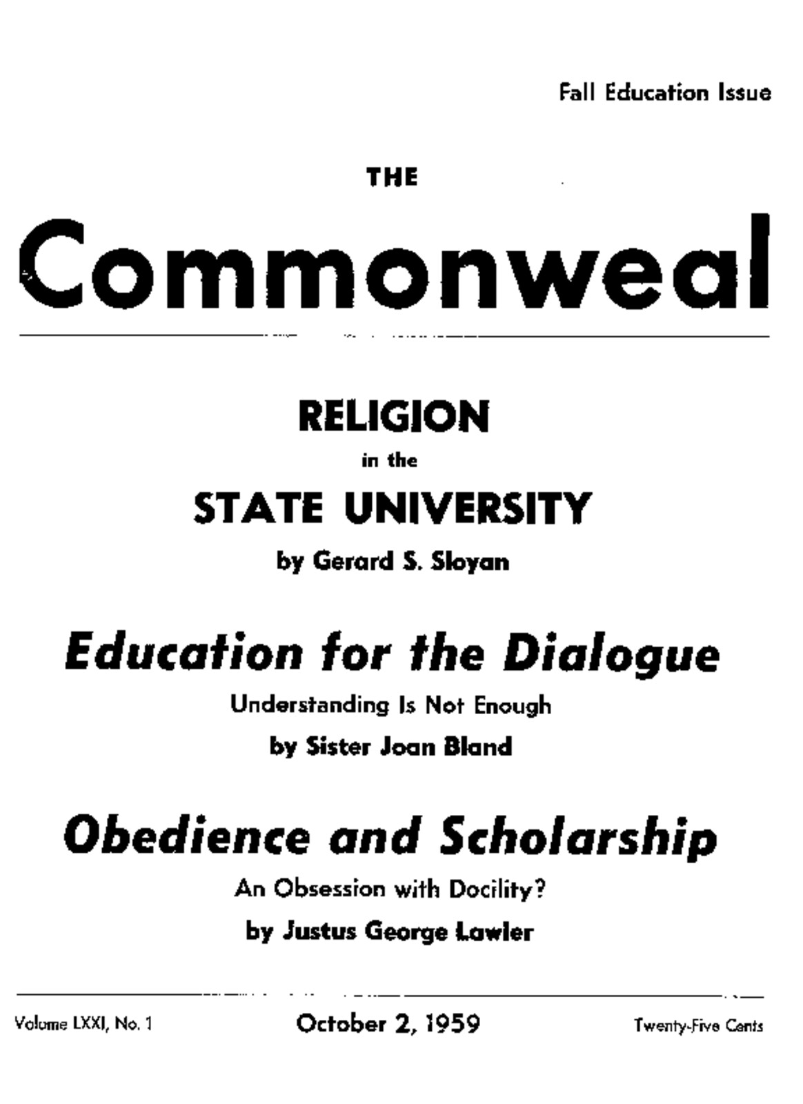 October 2, 1959 | Commonweal Magazine
