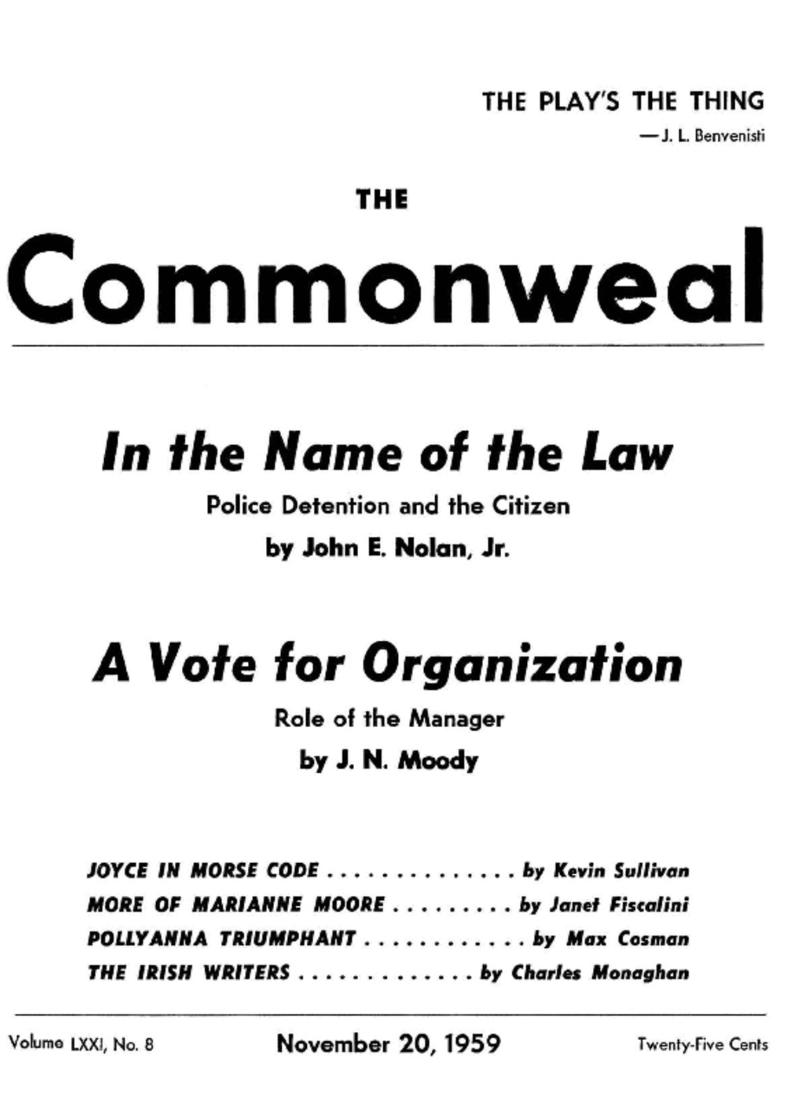 November 20, 1959 | Commonweal Magazine