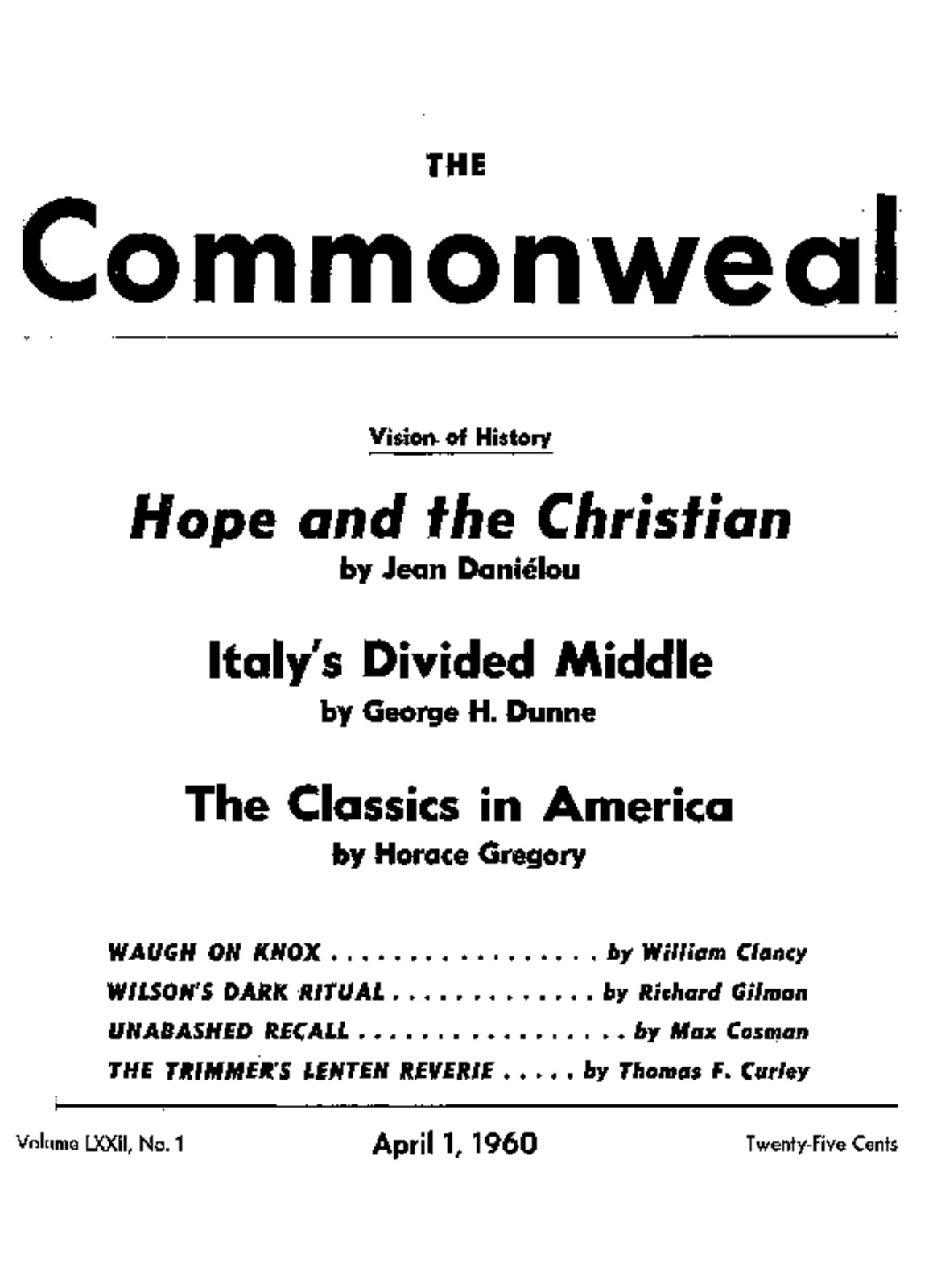 April 1, 1960 | Commonweal Magazine