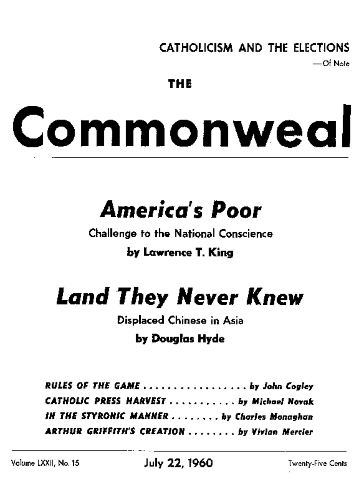 July 22, 1960 | Commonweal Magazine