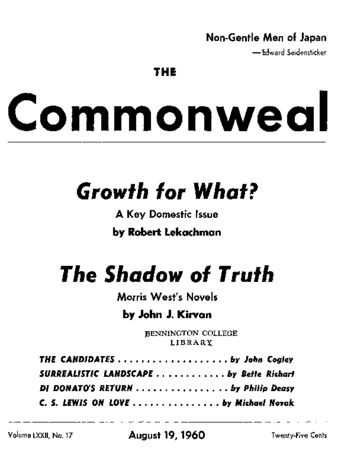 August 19, 1960 | Commonweal Magazine