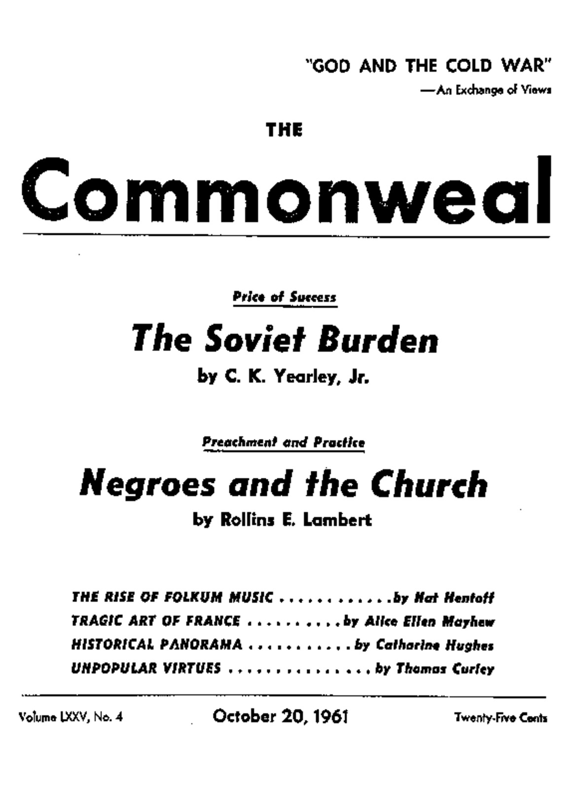 October 20, 1961 | Commonweal Magazine