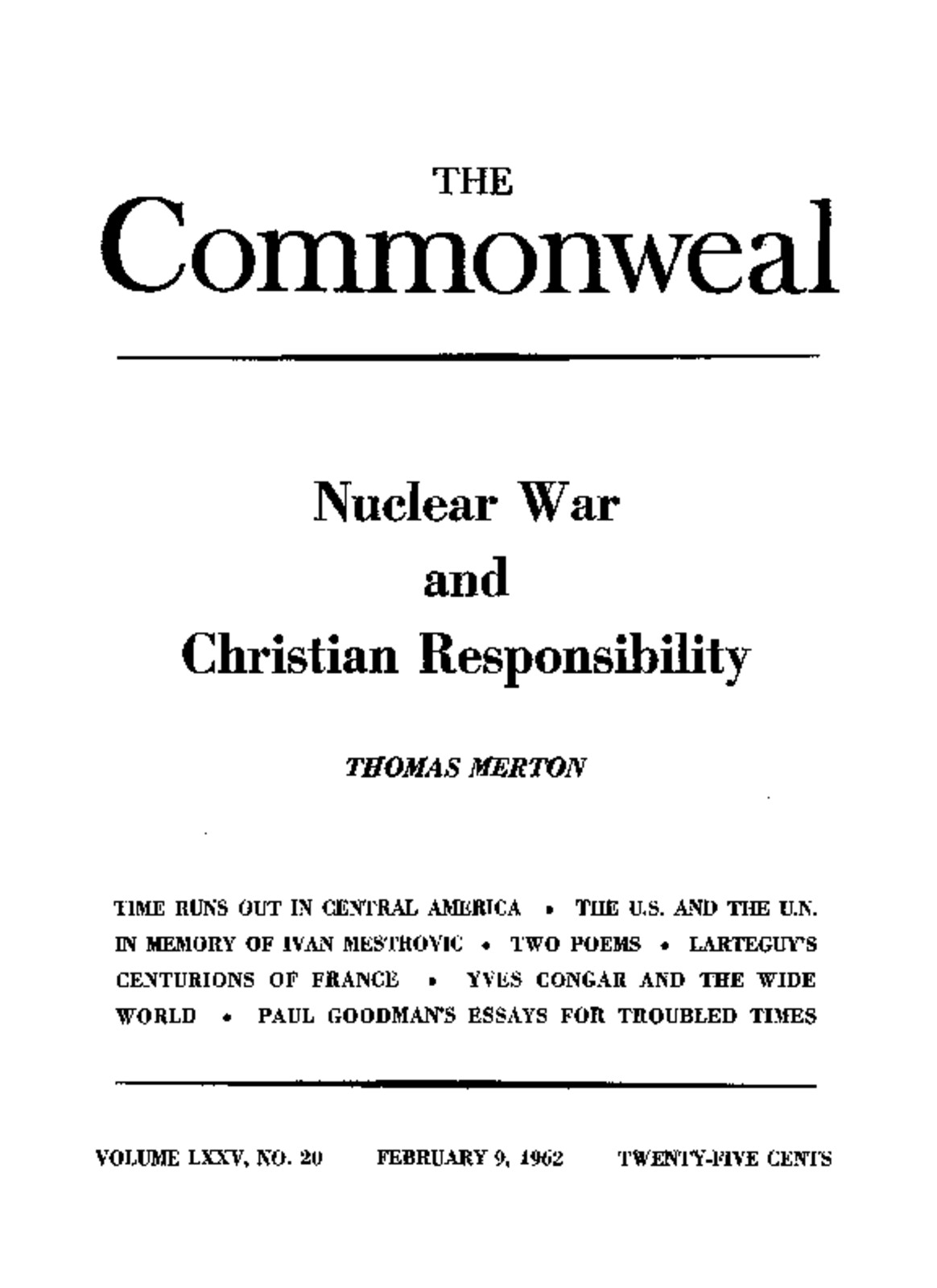 February 9, 1962 | Commonweal Magazine
