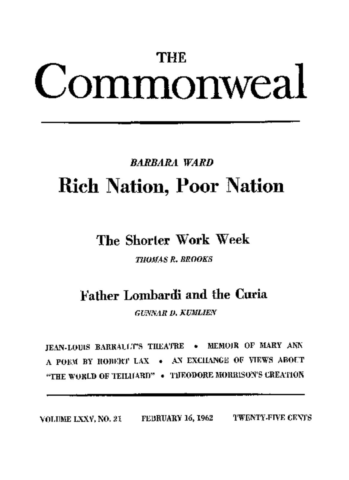 February 16, 1962 | Commonweal Magazine