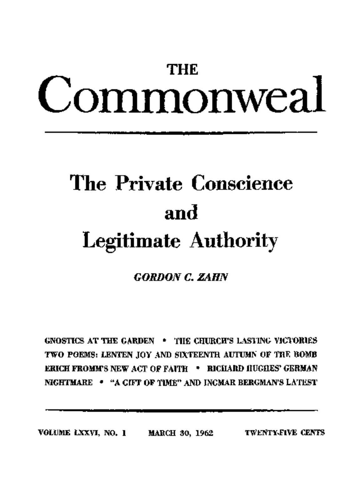 March 30, 1962 | Commonweal Magazine