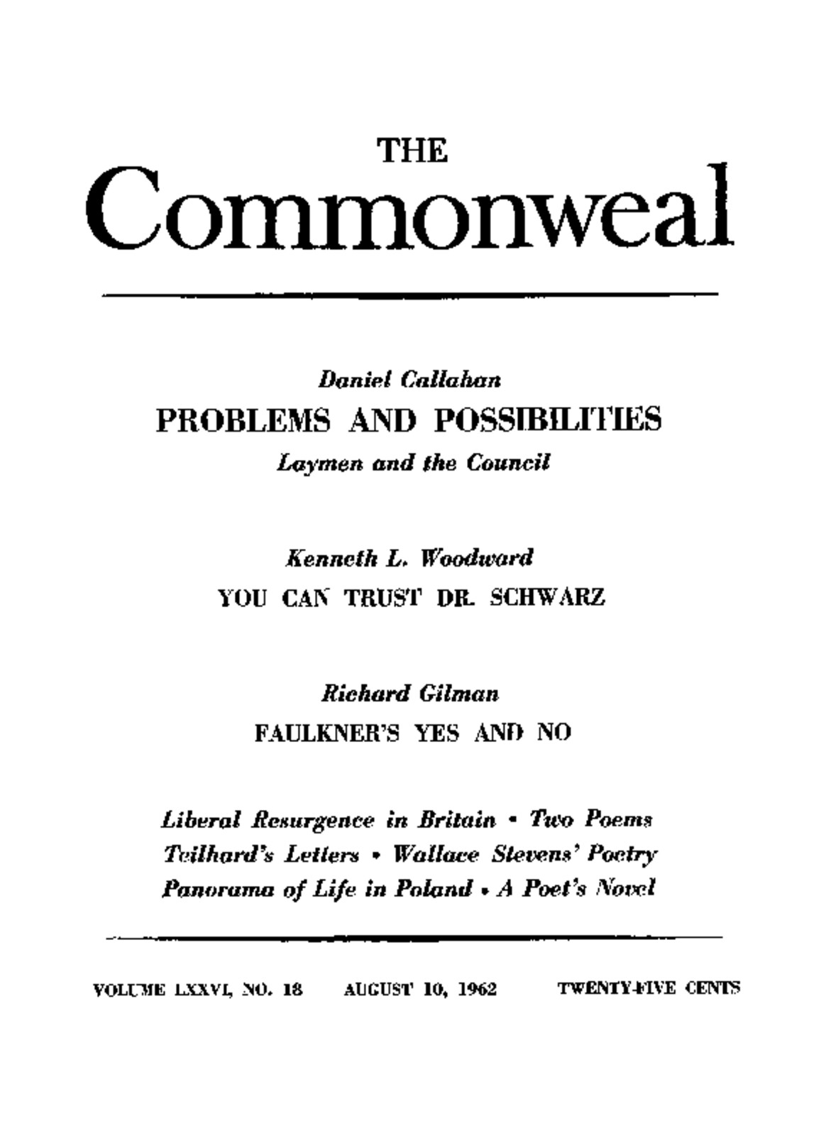 August 10, 1962 | Commonweal Magazine