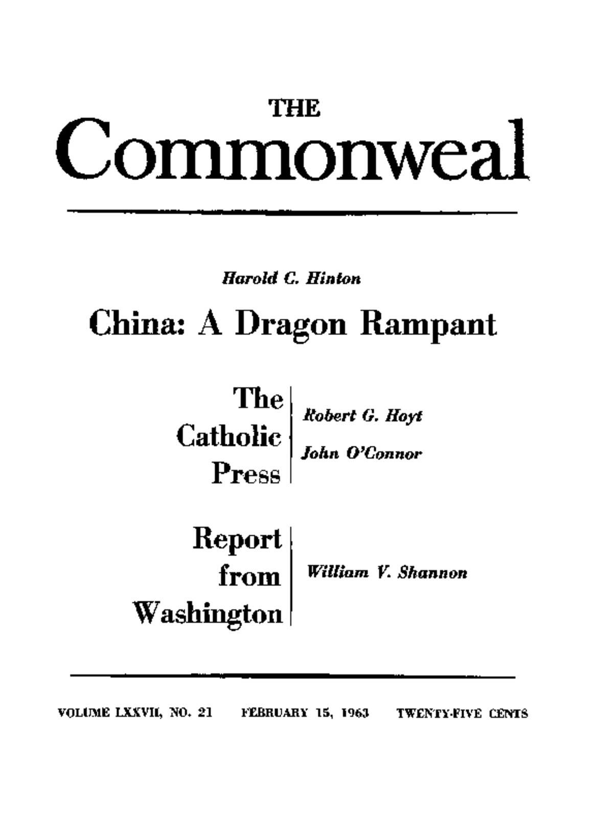February 15 ,1963 | Commonweal Magazine