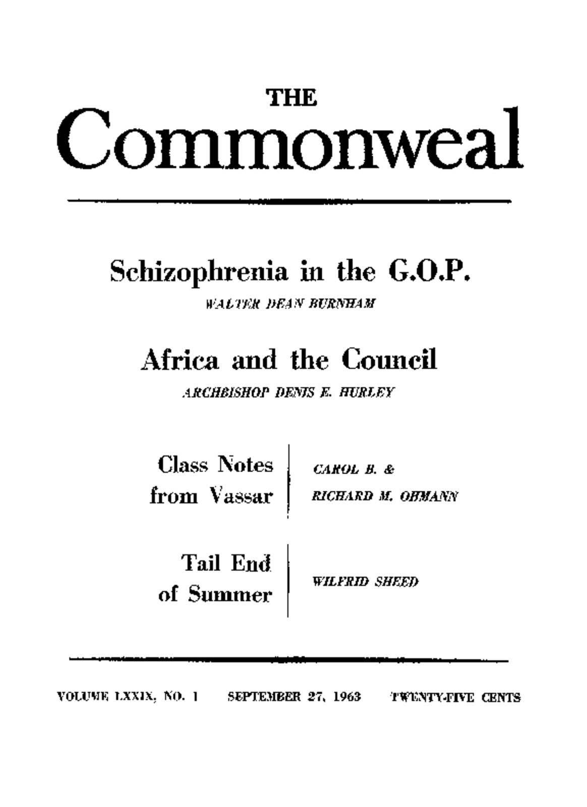 September 27, 1963 | Commonweal Magazine